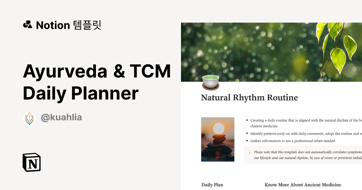 Routine Planner With Ayurveda & TCM Schedules 템플릿 | Notion (노션) 마켓플레이스