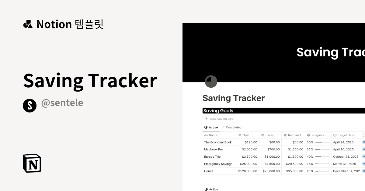 Saving Tracker 템플릿 제작자 Sentele | Notion (노션) 마켓플레이스