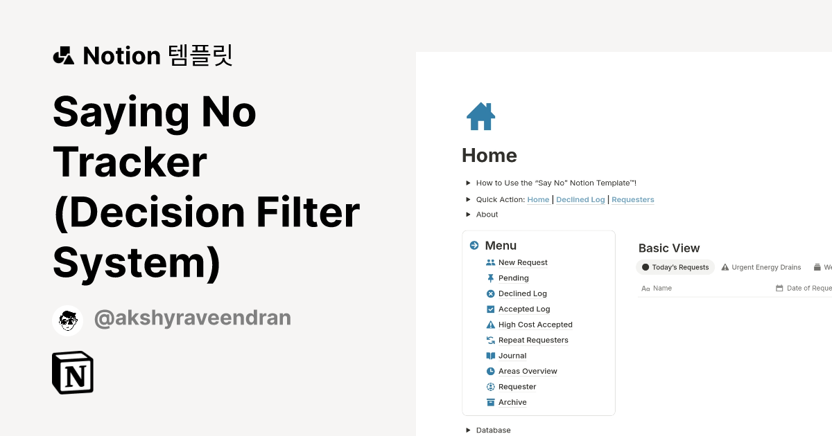 Saying No Tracker (Decision Filter System) 템플릿 | Notion (노션) 마켓플레이스