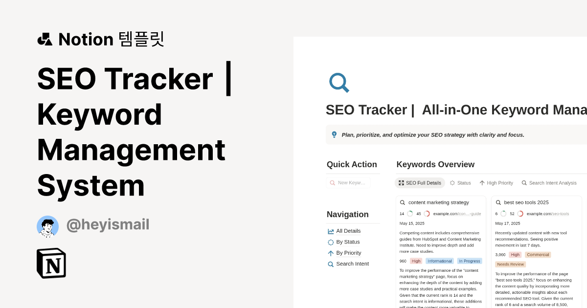SEO Tracker | Keyword Management System 템플릿 | Notion (노션) 마켓플레이스