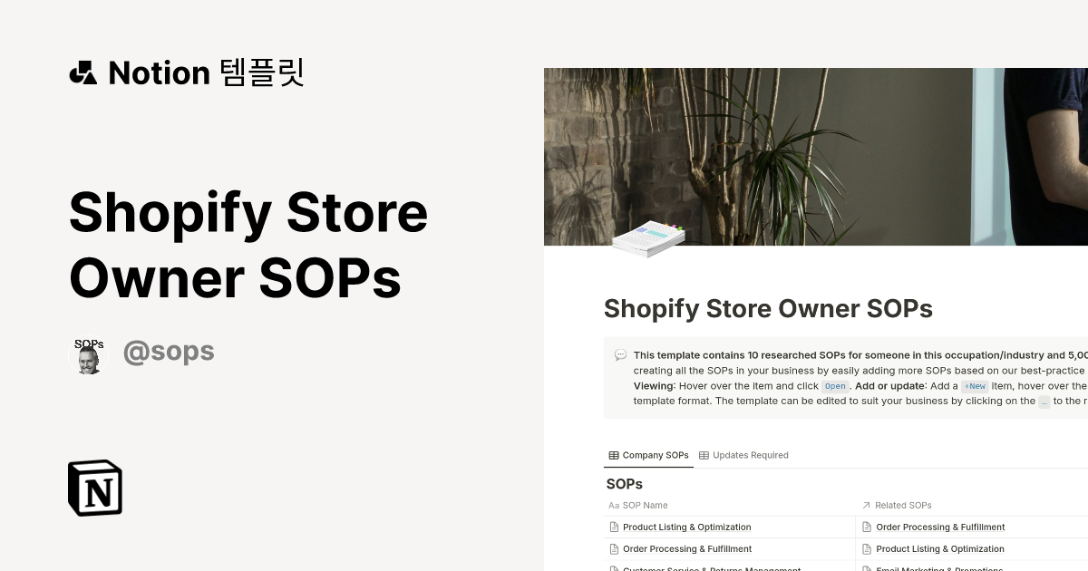 Shopify Store Owner SOPs 템플릿 제작자 SOPs | Notion (노션) 마켓플레이스
