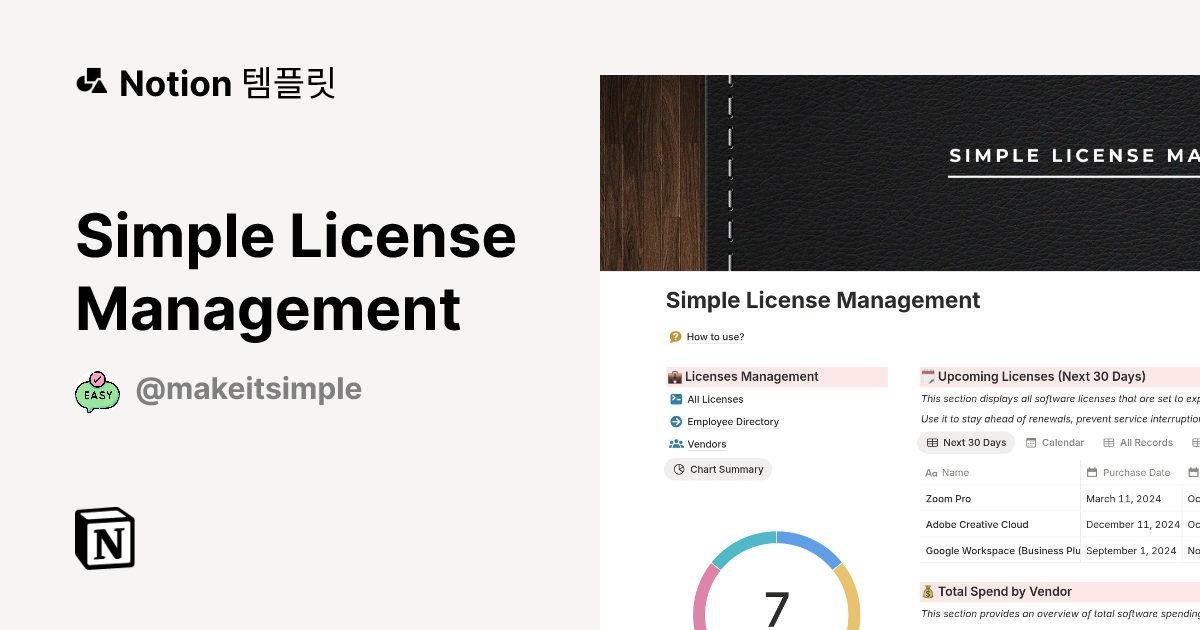 Simple License Management 템플릿 | Notion (노션) 마켓플레이스