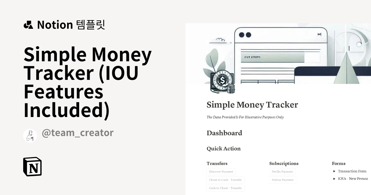 Simple Money Tracker (IOU Features Included) 템플릿 | Notion (노션) 마켓플레이스