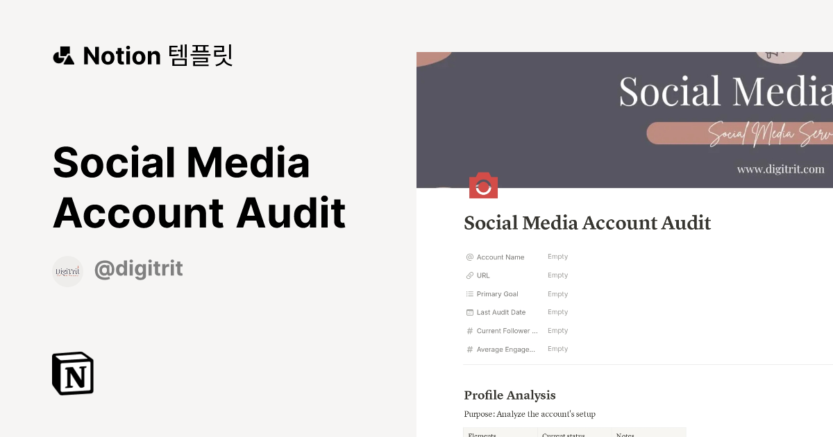 Social Media Account Audit 템플릿 | Notion (노션) 마켓플레이스