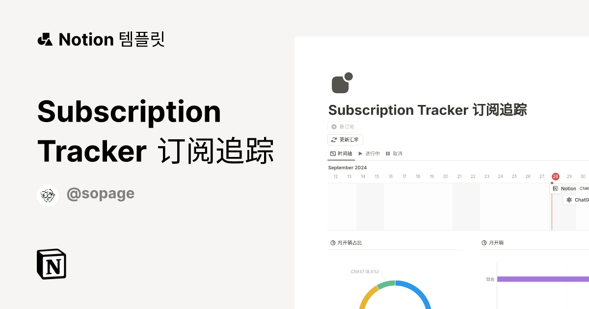 Subscription Tracker 订阅追踪 템플릿 | Notion (노션) 마켓플레이스