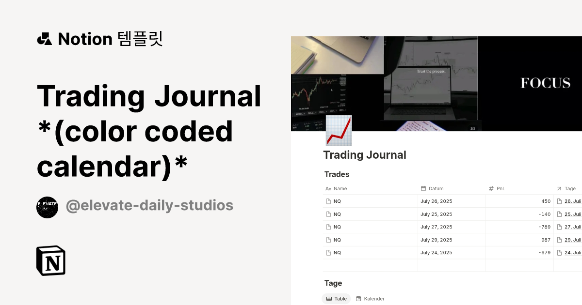 Trading Journal *(color coded calendar)* 템플릿 제작자 ElevateDailyStudios ...