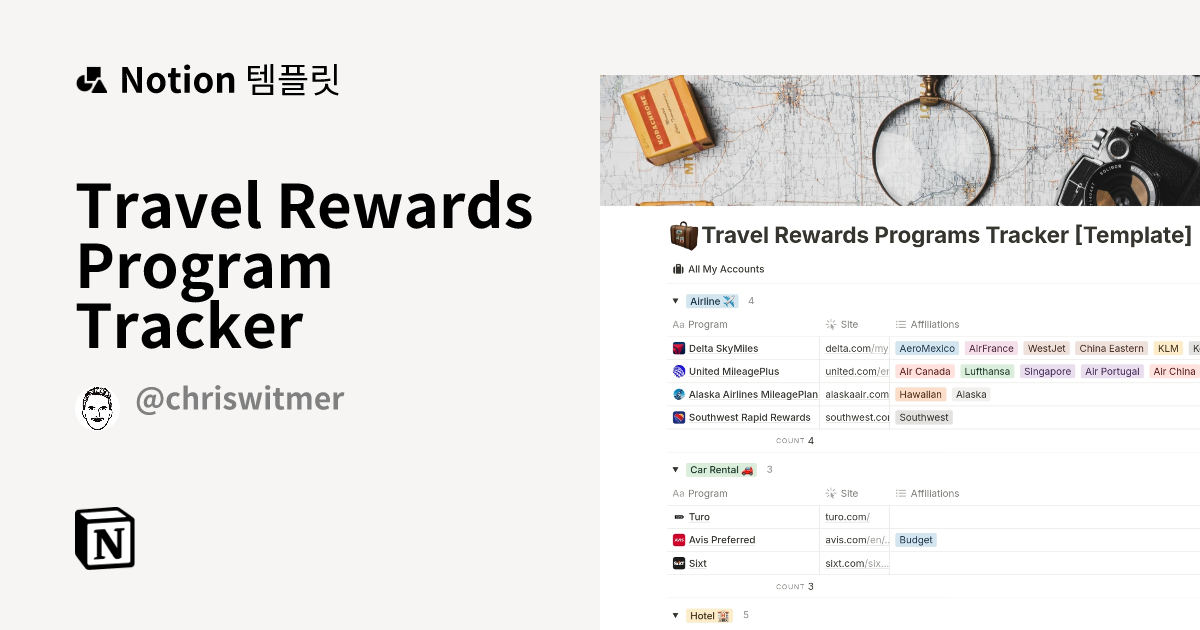 Travel Rewards Program Tracker 템플릿 | Notion (노션) 마켓플레이스