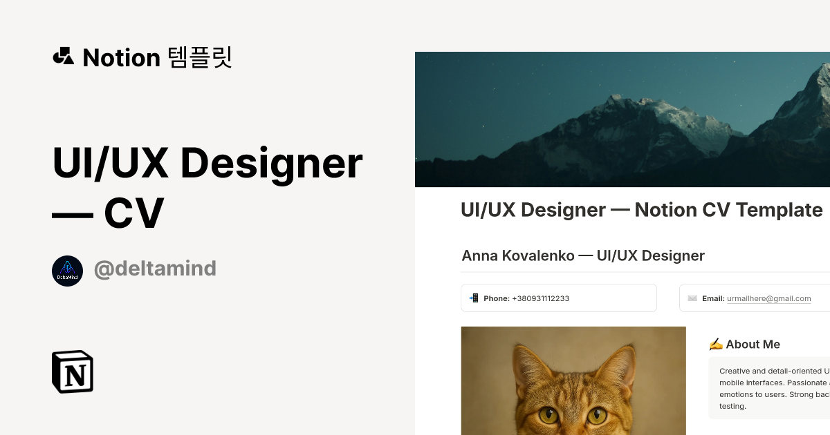 UI/UX Designer — CV 템플릿 | Notion (노션) 마켓플레이스