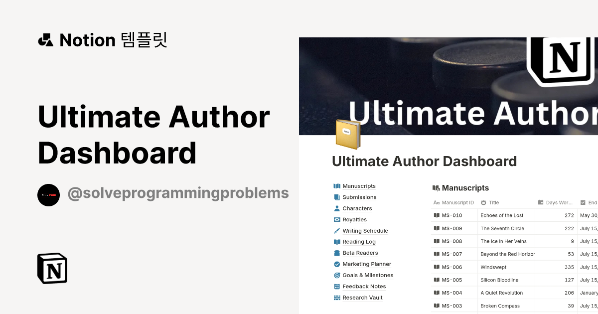 Ultimate Author Dashboard 템플릿 제작자 Hams AI Tech | Notion (노션) 마켓플레이스