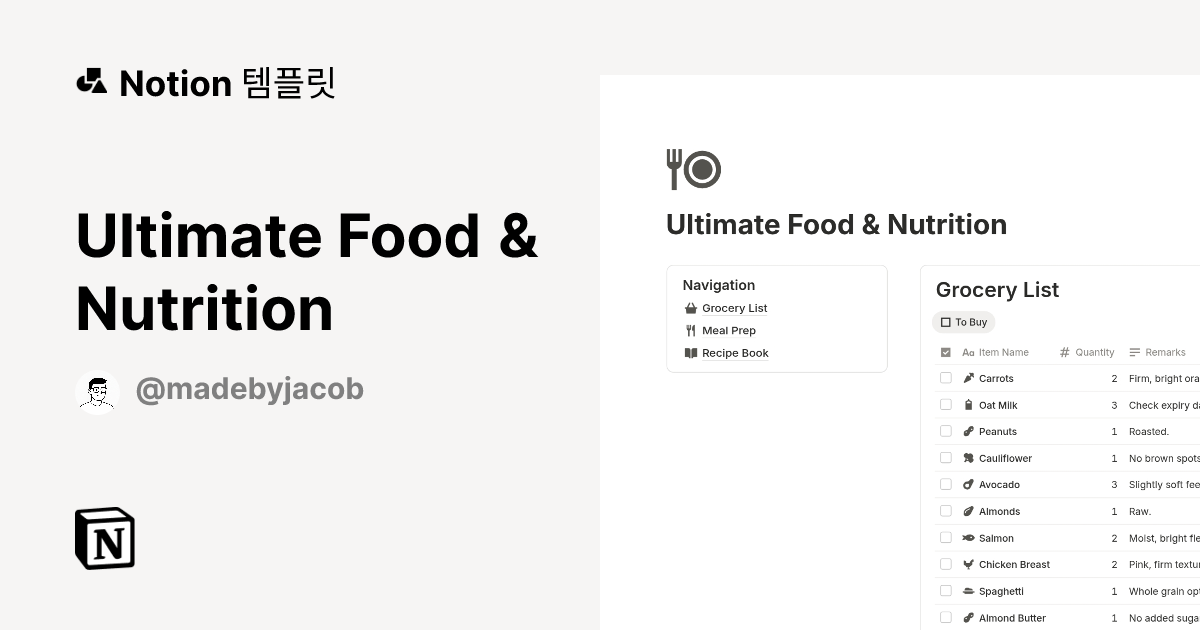 Ultimate Food & Nutrition 템플릿 | Notion (노션) 마켓플레이스