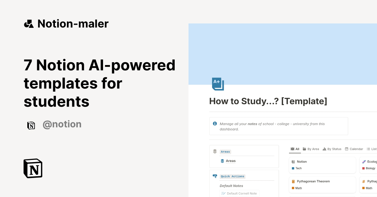 7 Notion AI-powered templates for students | Notions markedsplass for maler