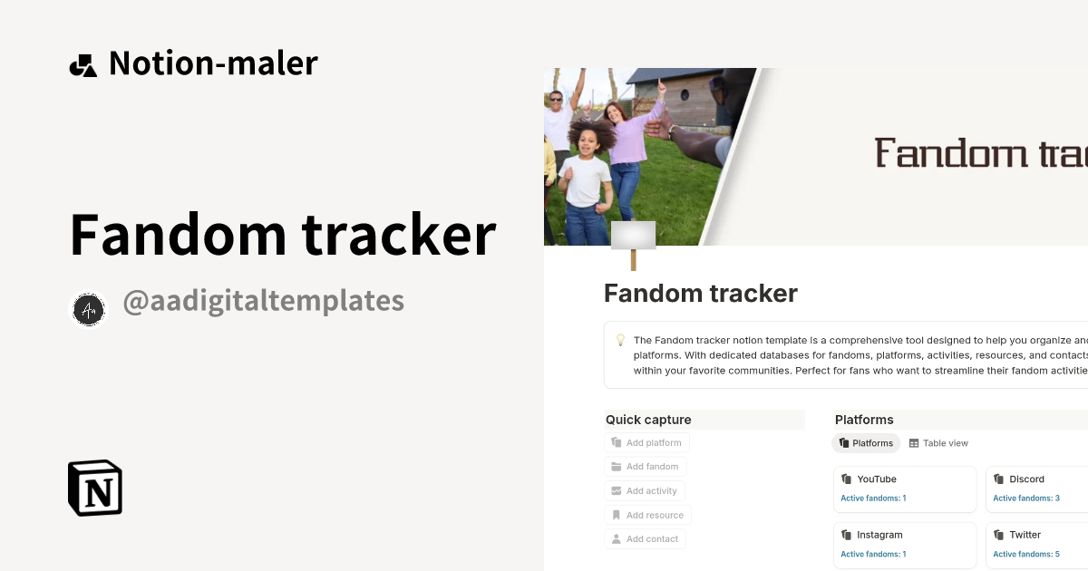 Fandom tracker-mal av AA Digital templates | Notions markedsplass