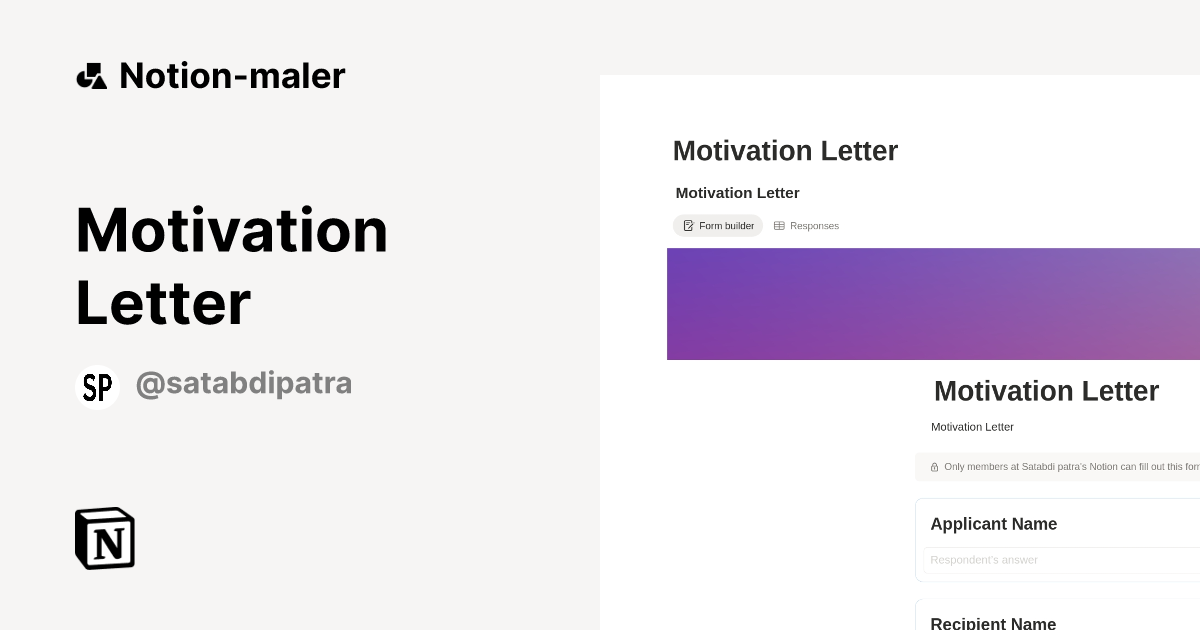 Motivation Letter-mal av Satabdi Patra | Notions markedsplass
