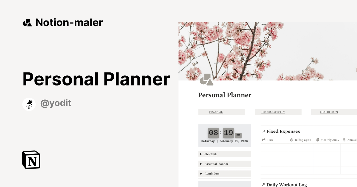 Personal Planner-mal| Notions markedsplass