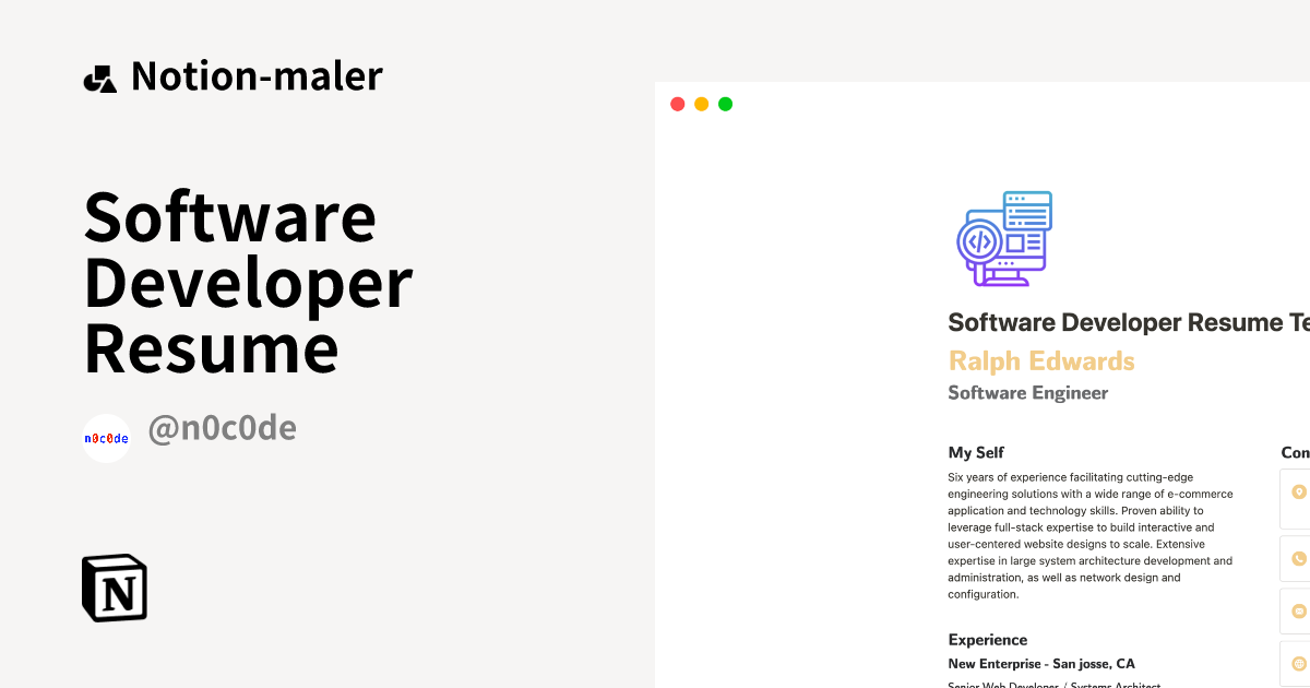 Software Developer Resume-mal av n0c0de | Notions markedsplass