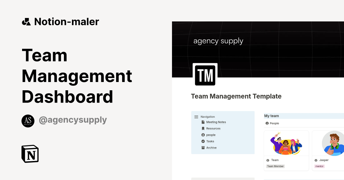 Team Management Dashboard-mal| Notions markedsplass