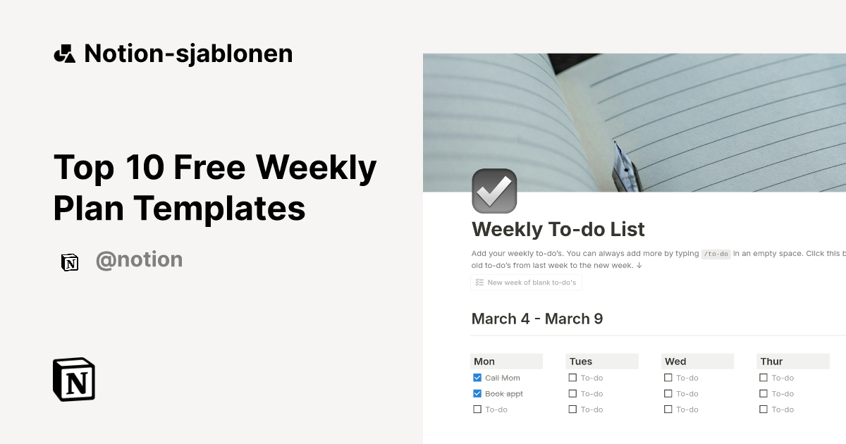 Top 10 Free Weekly Plan Templates | Marketplace voor Notion-sjablonen