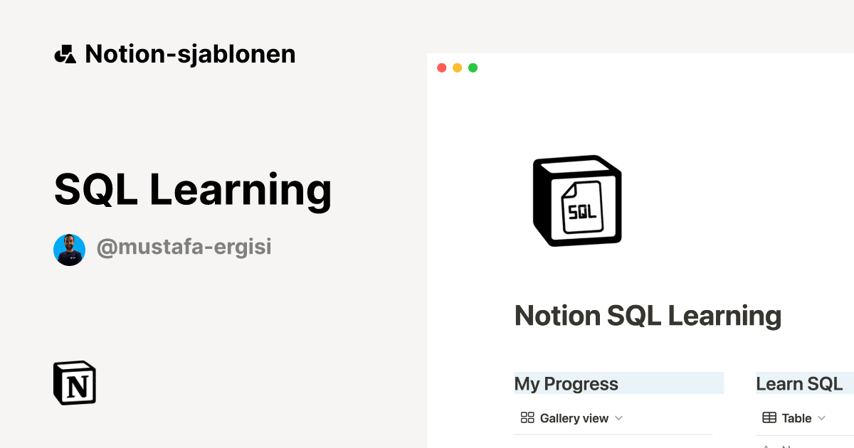 SQL Learning-sjabloon van Mustafa Ergisi | Notion Marketplace