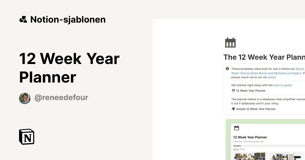 12 Week Year Planner-sjabloon van Renee De Four | Notion Marketplace