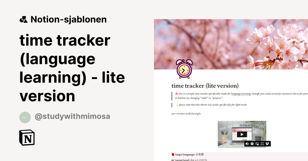time tracker (language learning) - lite version-sjabloon van mimosa ...