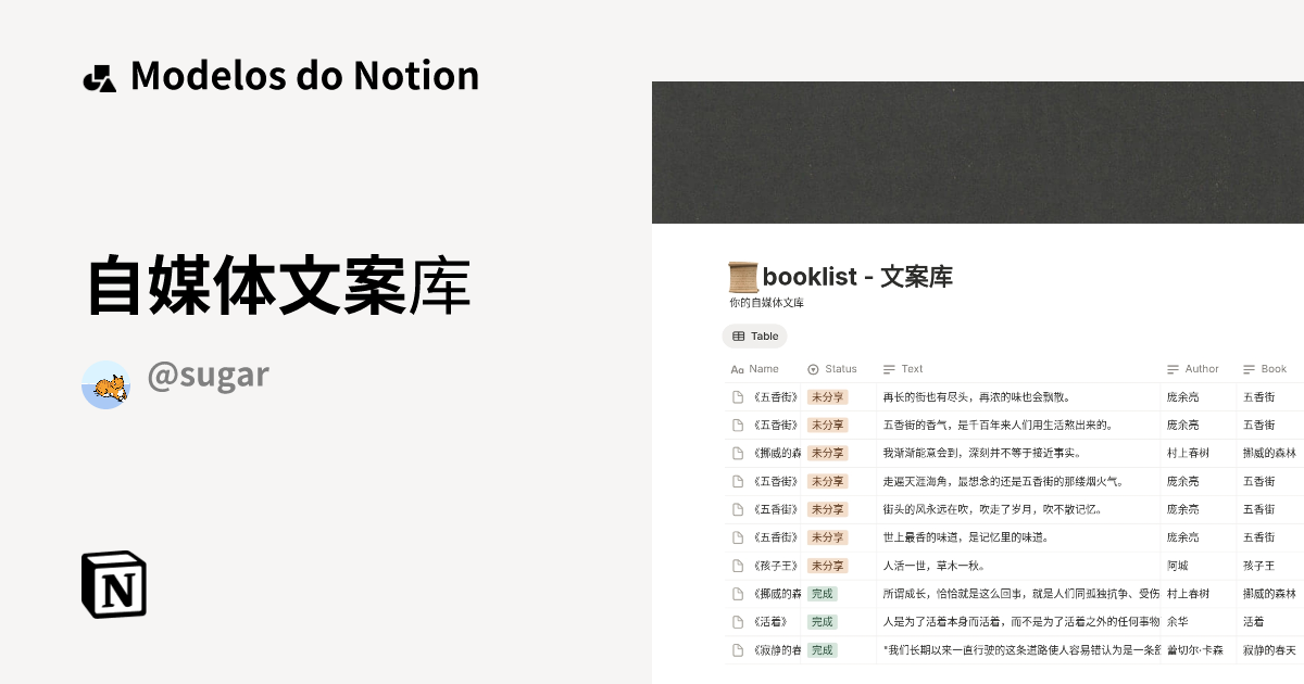 Modelo 自媒体文案库 | Marketplace do Notion