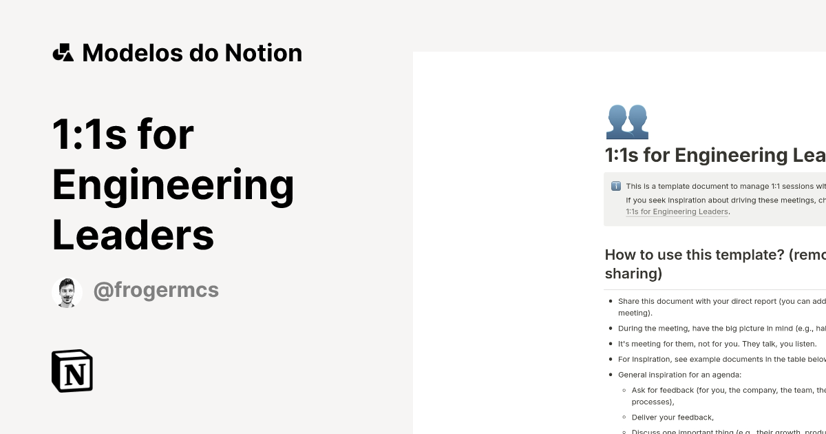 1:1s for Engineering Leaders Modelo por Mirek Stanek | Marketplace do ...
