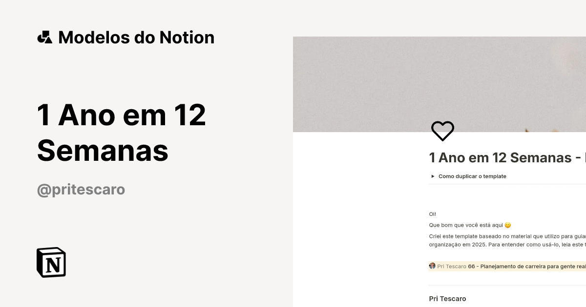 Modelo 1 Ano em 12 Semanas | Marketplace do Notion