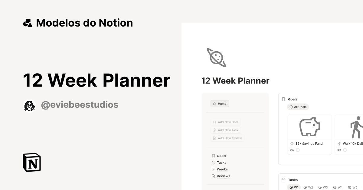 12 Week Planner Modelo por Rajashree | Marketplace do Notion