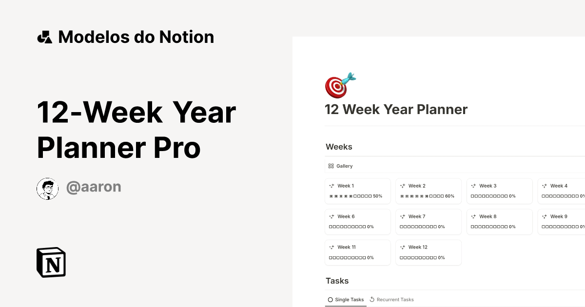 12-Week Year Planner Pro Modelo por Aaron | Marketplace do Notion