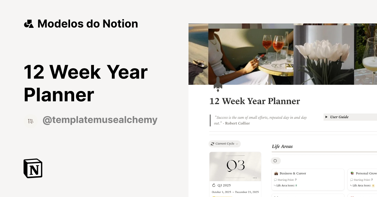 12 Week Year Planner Modelo por The Template Muse | Marketplace do Notion