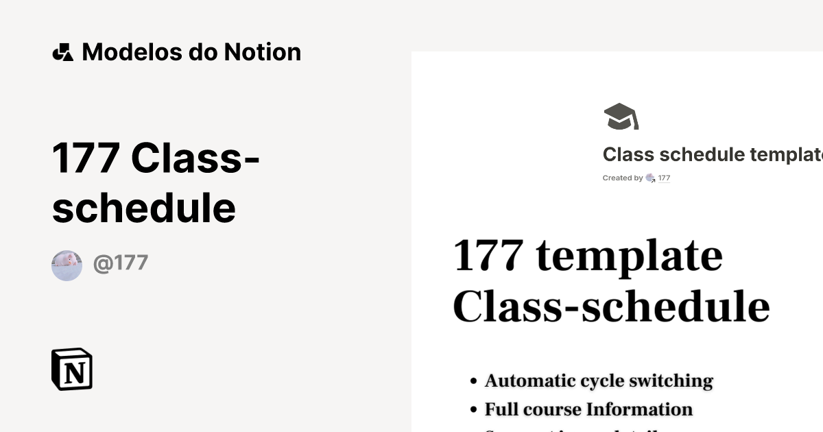 177 Class-schedule Modelo por 177 | Marketplace do Notion