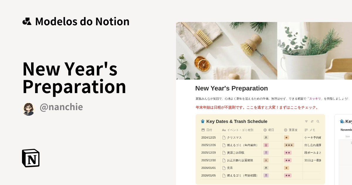 New Year's Preparation Modelo por nanchie 理系ママ | Marketplace do Notion