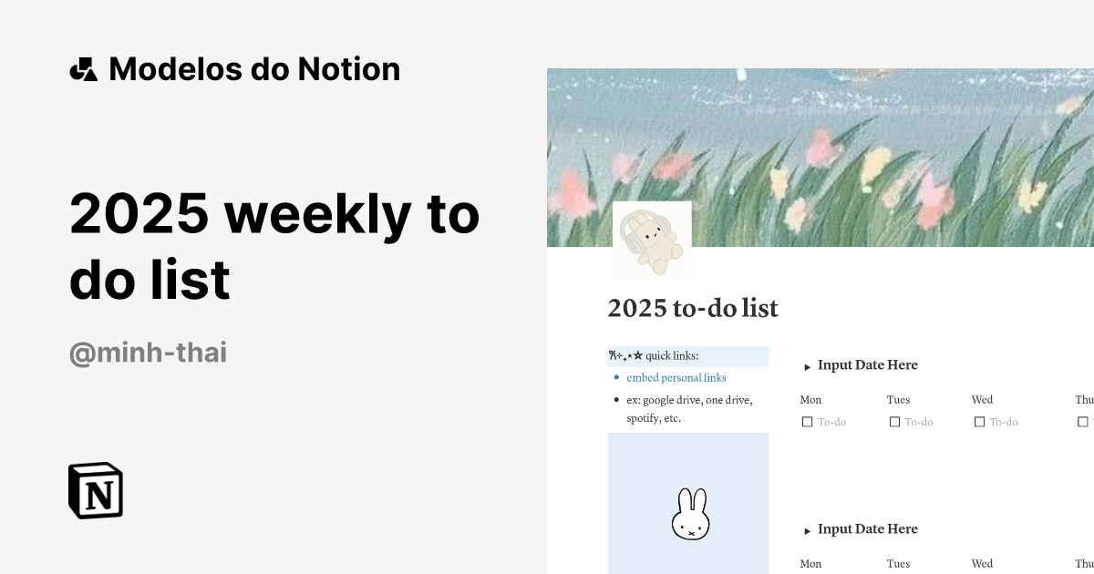 Modelo 2025 weekly to do list | Marketplace do Notion