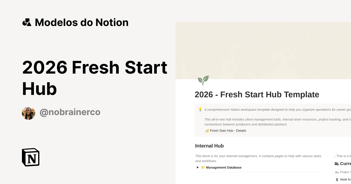2026 Fresh Start Hub Modelo por No Brainer Co. | Marketplace do Notion