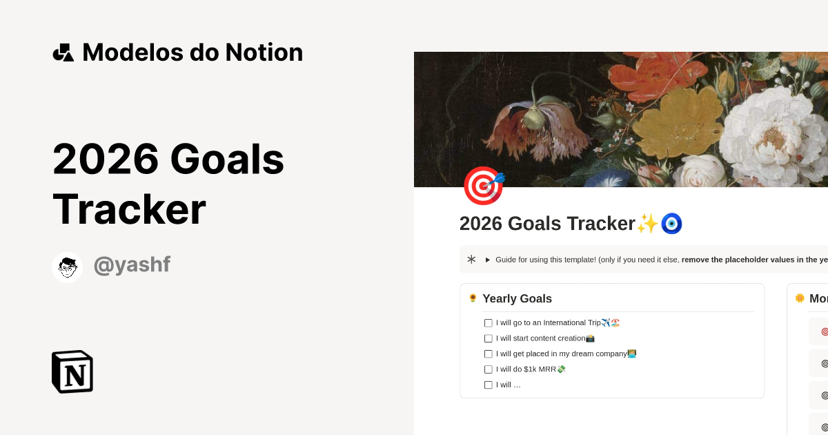 Modelo 2026 Goals Tracker | Marketplace do Notion
