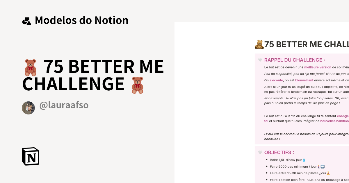 Modelo 🧸 75 BETTER ME CHALLENGE 🧸 | Marketplace do Notion