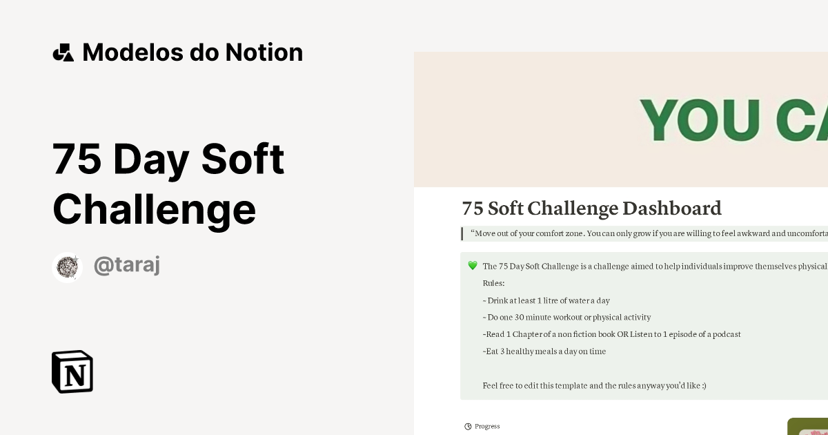 75 Day Soft Challenge Modelo por tara | Marketplace do Notion