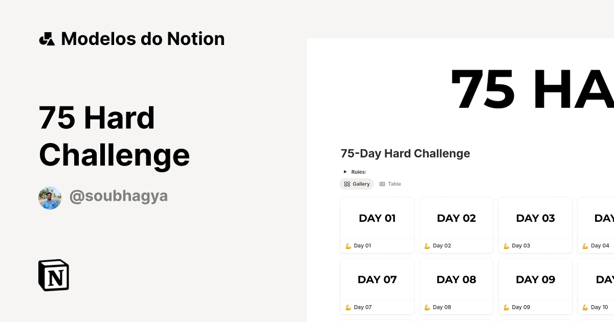 Modelo 75 Hard Challenge | Marketplace do Notion