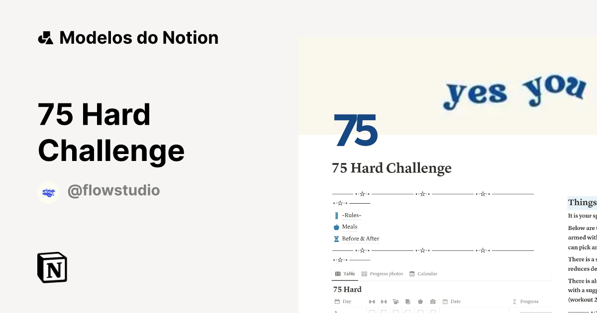 75 Hard Challenge Modelo por flowstudio | Marketplace do Notion
