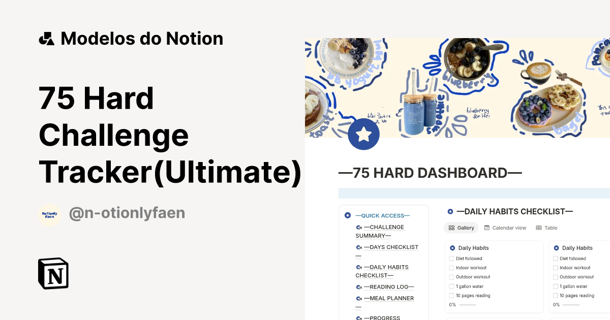 Modelo 75 Hard Challenge Tracker(Ultimate) | Marketplace do Notion