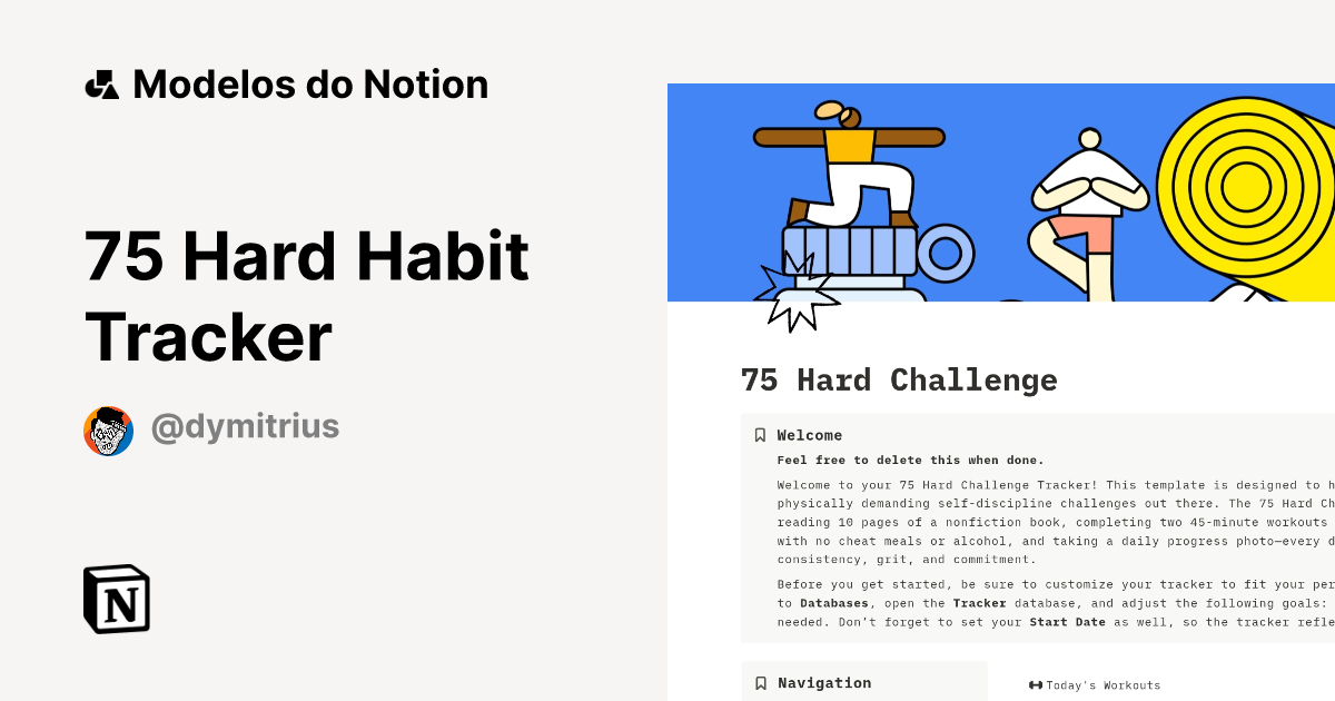 75 Hard Habit Tracker Modelo por Dymitrius Morales | Marketplace do Notion