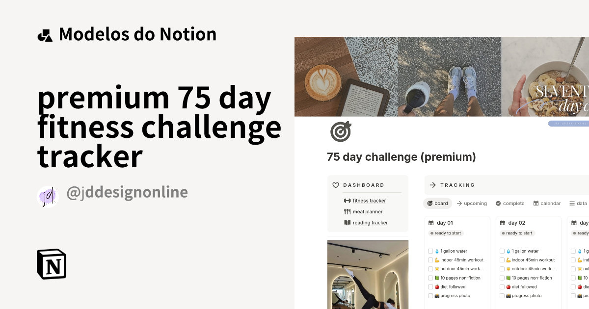 premium 75 day fitness challenge tracker Modelo por jess | jddesignonline | Marketplace do Notion