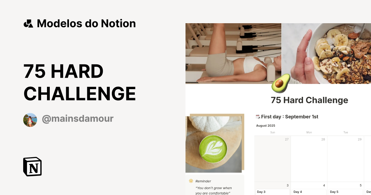 Modelo 75 HARD CHALLENGE | Marketplace do Notion
