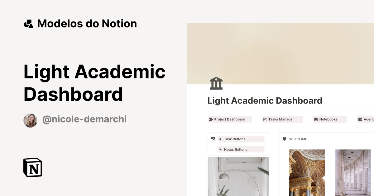 Modelo Light Academic Dashboard | Marketplace do Notion
