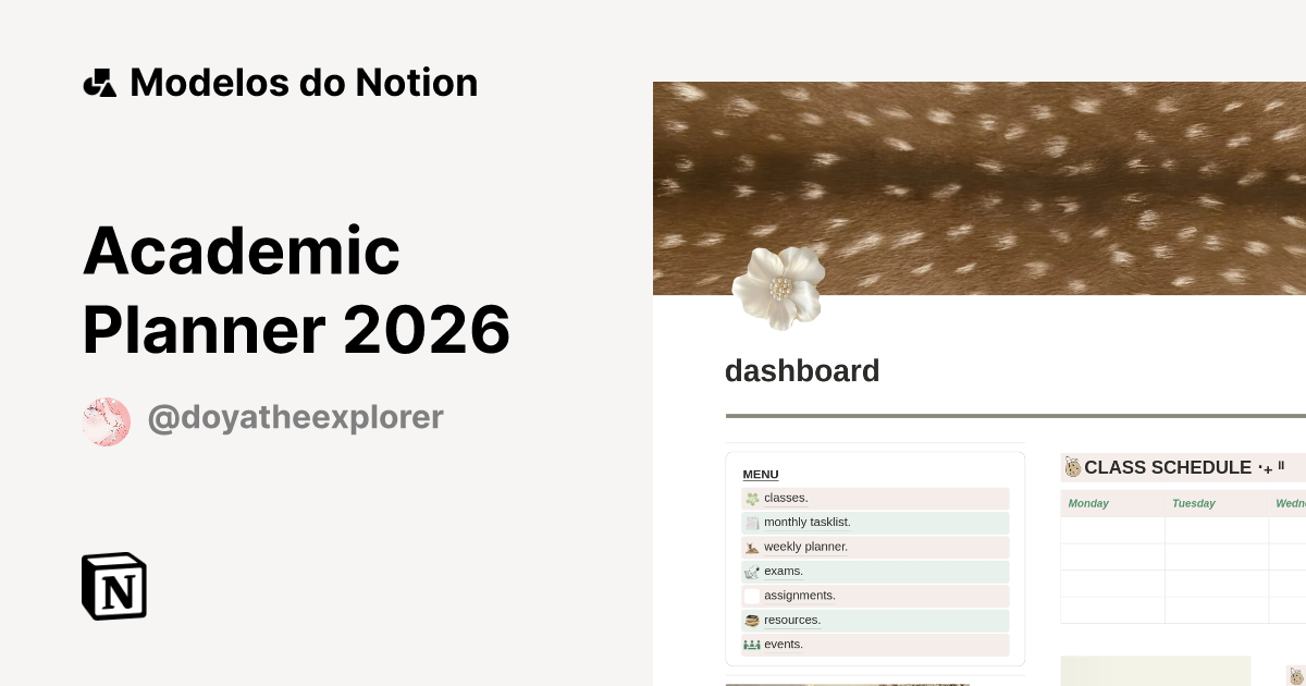 Modelo Academic Planner 2026 | Marketplace do Notion