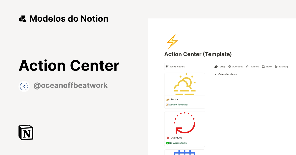 Modelo Action Center | Marketplace do Notion