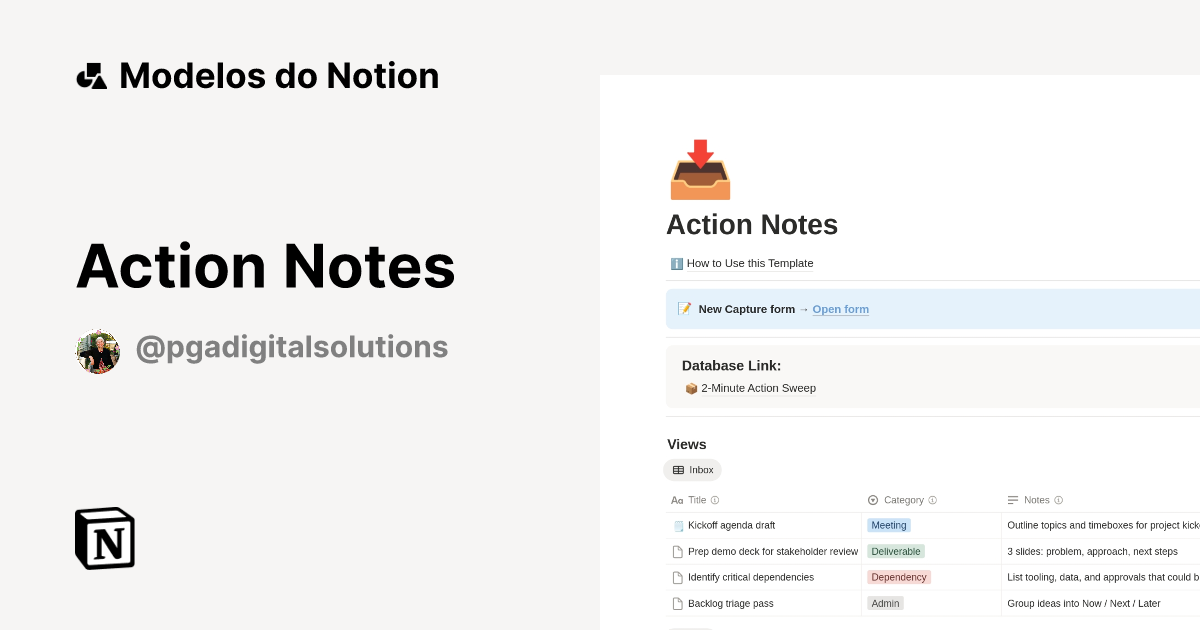 Modelo Action Notes | Marketplace do Notion