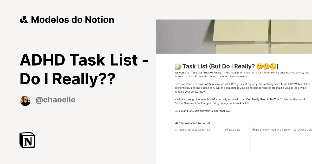 Modelo ADHD Task List - Do I Really?? | Marketplace do Notion