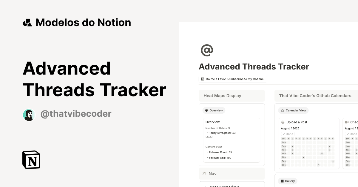 Advanced Threads Tracker Modelo por That Vibe Coder | Marketplace do Notion