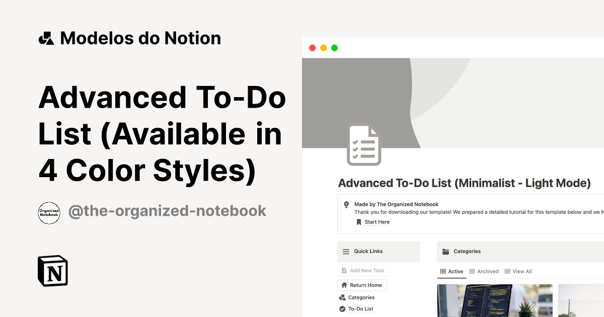 Modelo Advanced To-Do List (Available in 4 Color Styles) | Marketplace do Notion
